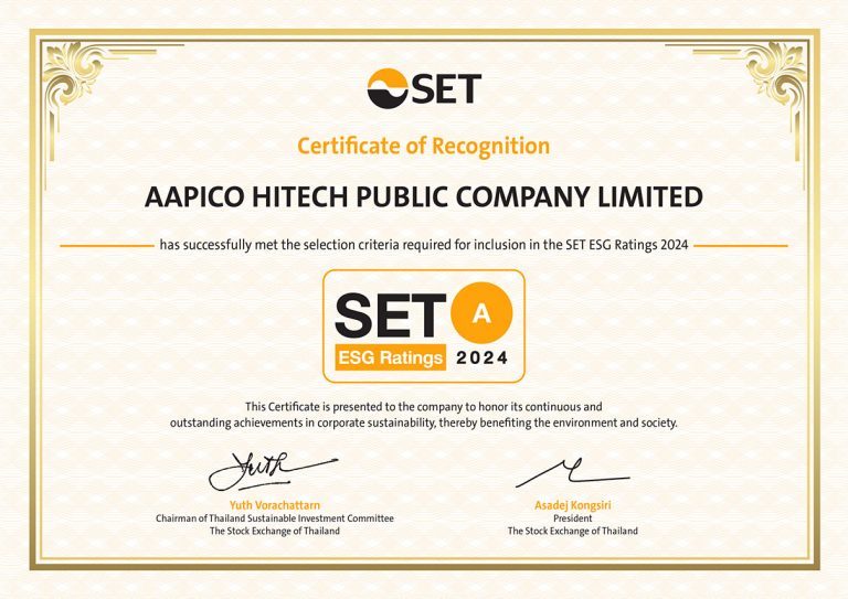 AAPICO Hitech receives “A” Rating in SET ESG Ratings 2024 – AAPICO